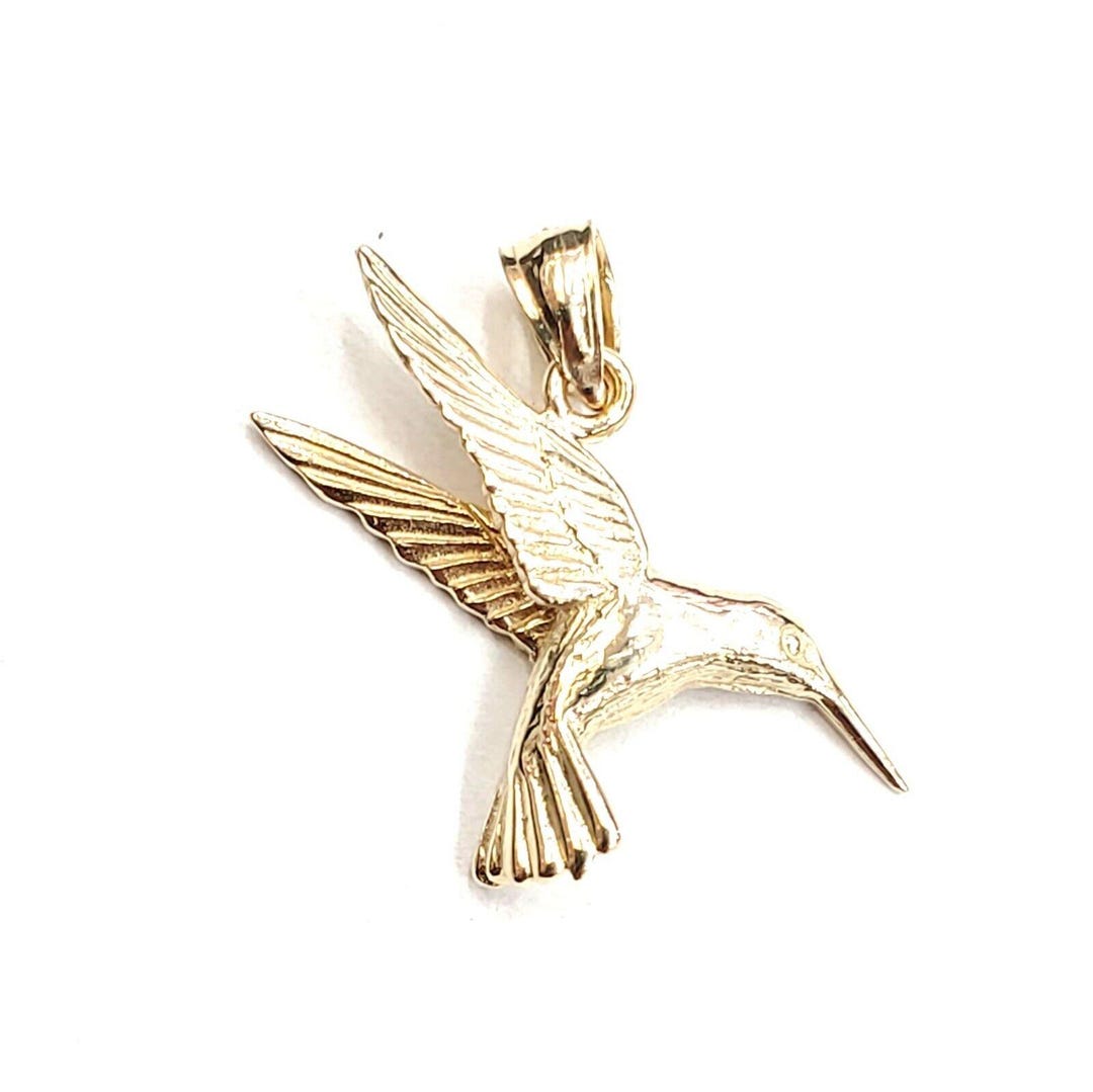 New 14k Yellow Gold Solid 3D Hummingbird Pendant Charm Gift Fine ...