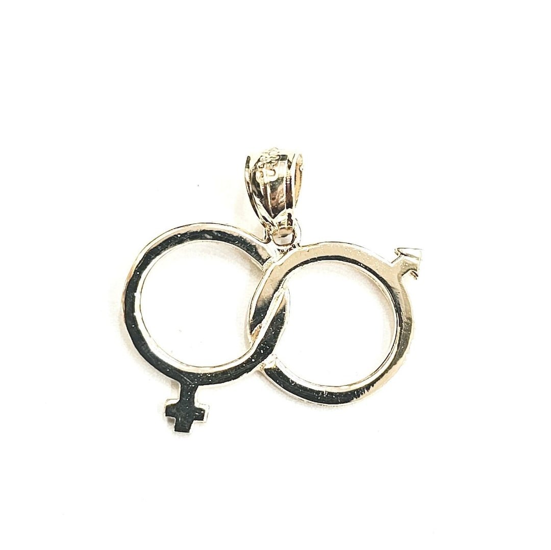 14k Yellow Gold Male Female Gender Sign Symbol Pendant Charm Fine ...
