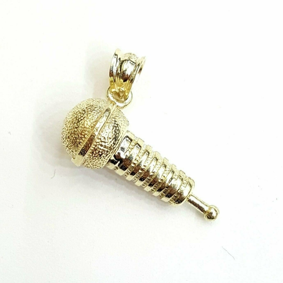 New 10k Solid Yellow Gold Microphone Pendant Singer Music Jewelry Fine ...