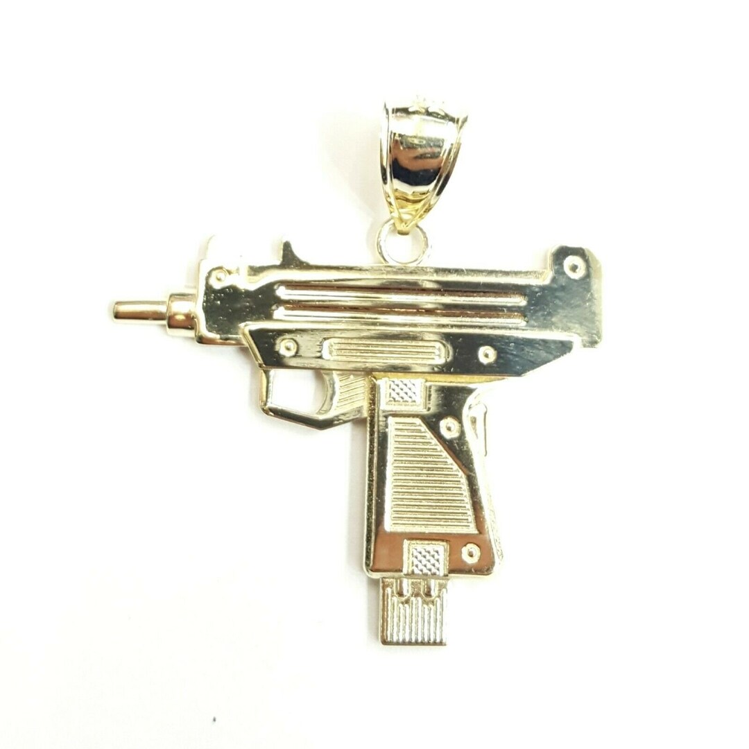 New 10k Yellow Gold Solid Uzi Machine Gun Pendant Charm Fine Jewelry ...