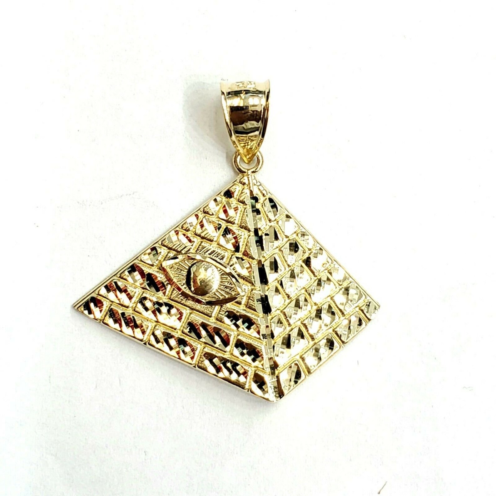 10k Yellow Solid Gold Egyptian Pyramid Eye Pendant Diamond Cut | Etsy