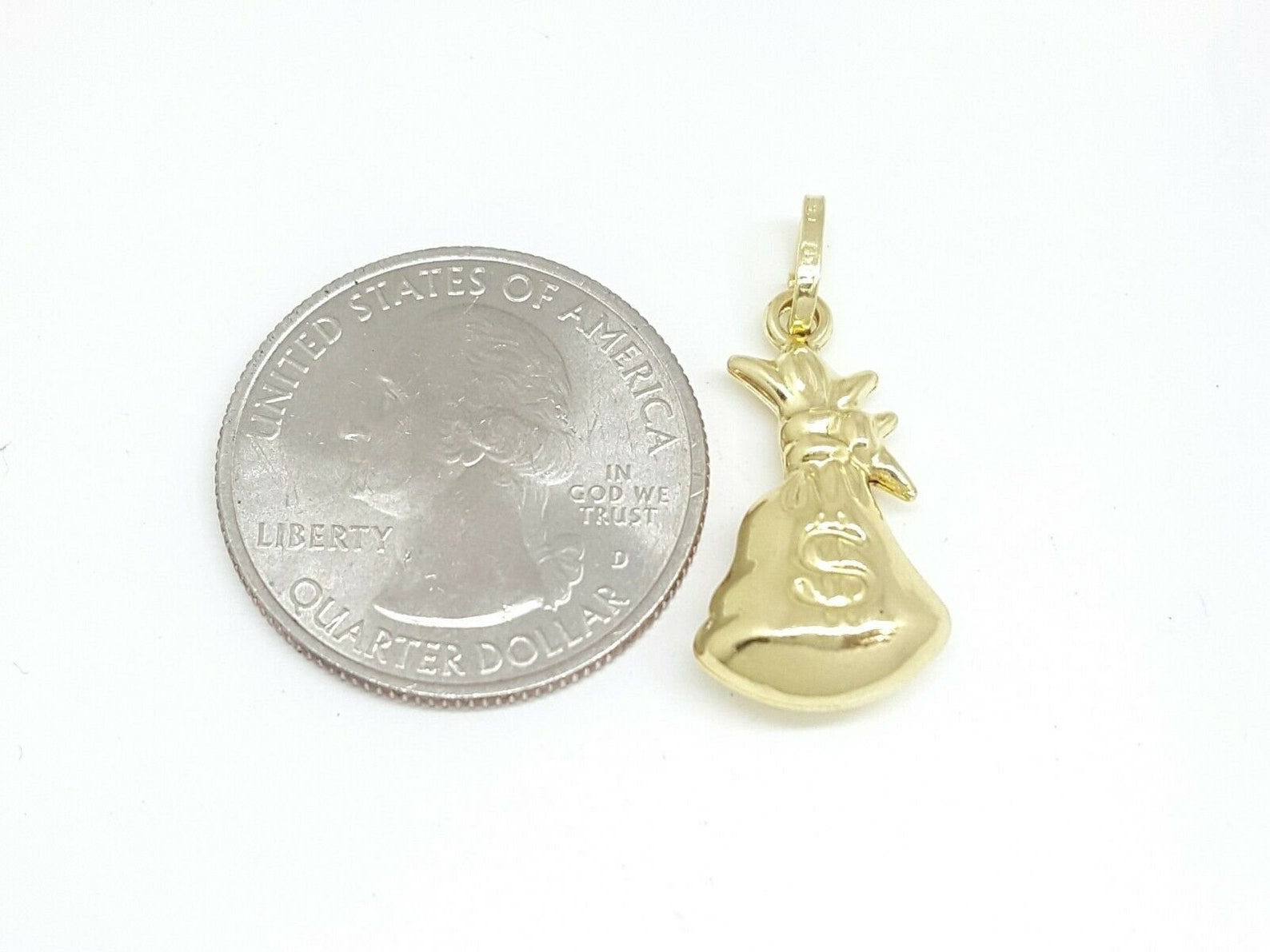 14k Yellow Gold 3D Hollow Dollar Sign Money Bag Lucky Pendant - Etsy