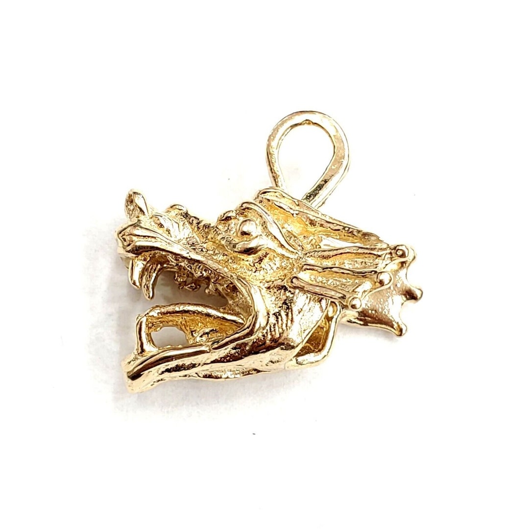 New 14k Yellow Gold 3D Dragon Head Pendant Solid Gift Fine Jewelry ...