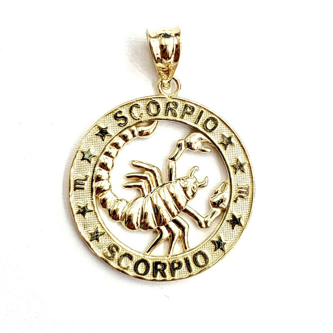 14k Yellow Gold Scorpion Zodiac Sign Round Pendant Charm Fine Gift ...