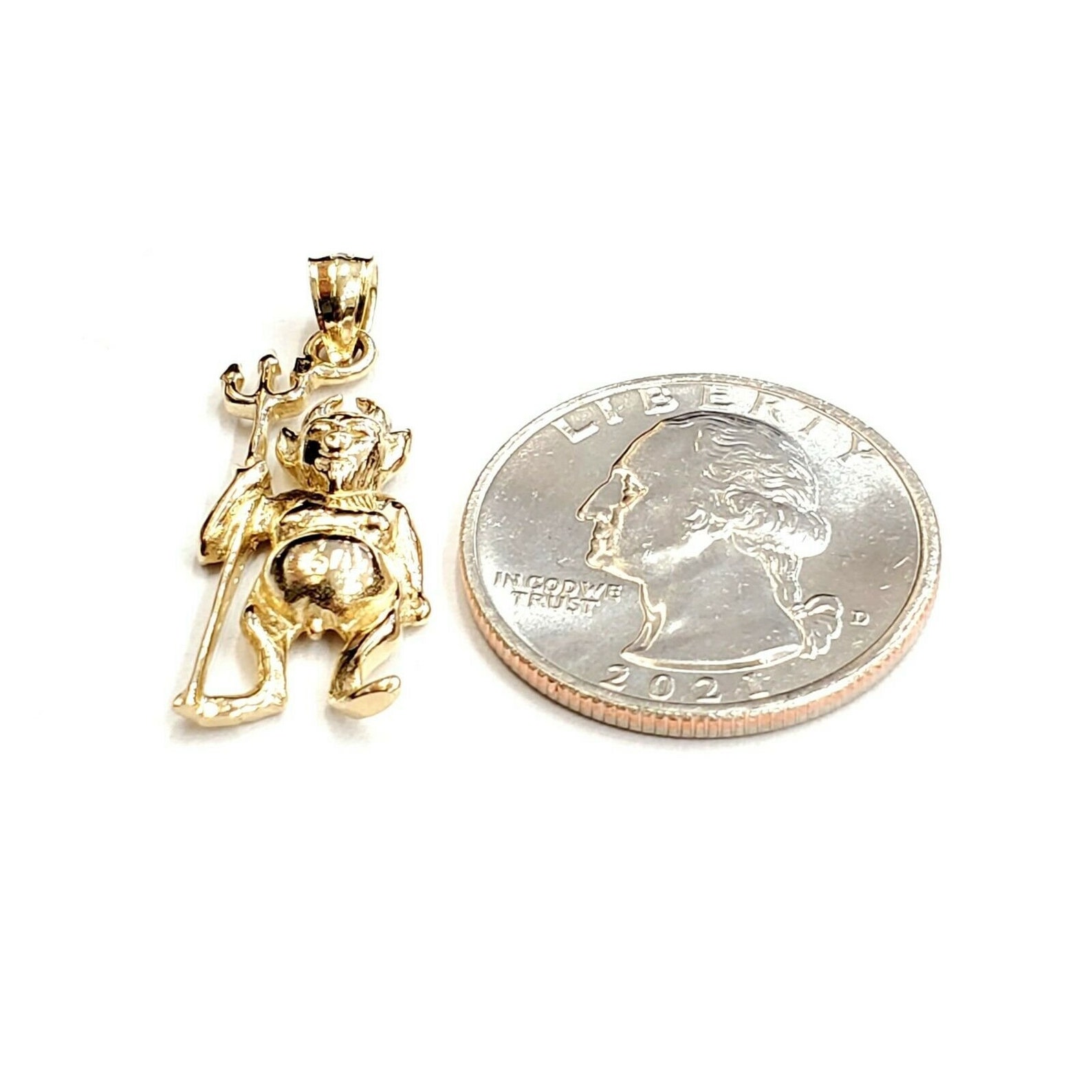 New 14k Yellow Gold Solid Devil Pitchfork Pendant Charm Gift - Etsy