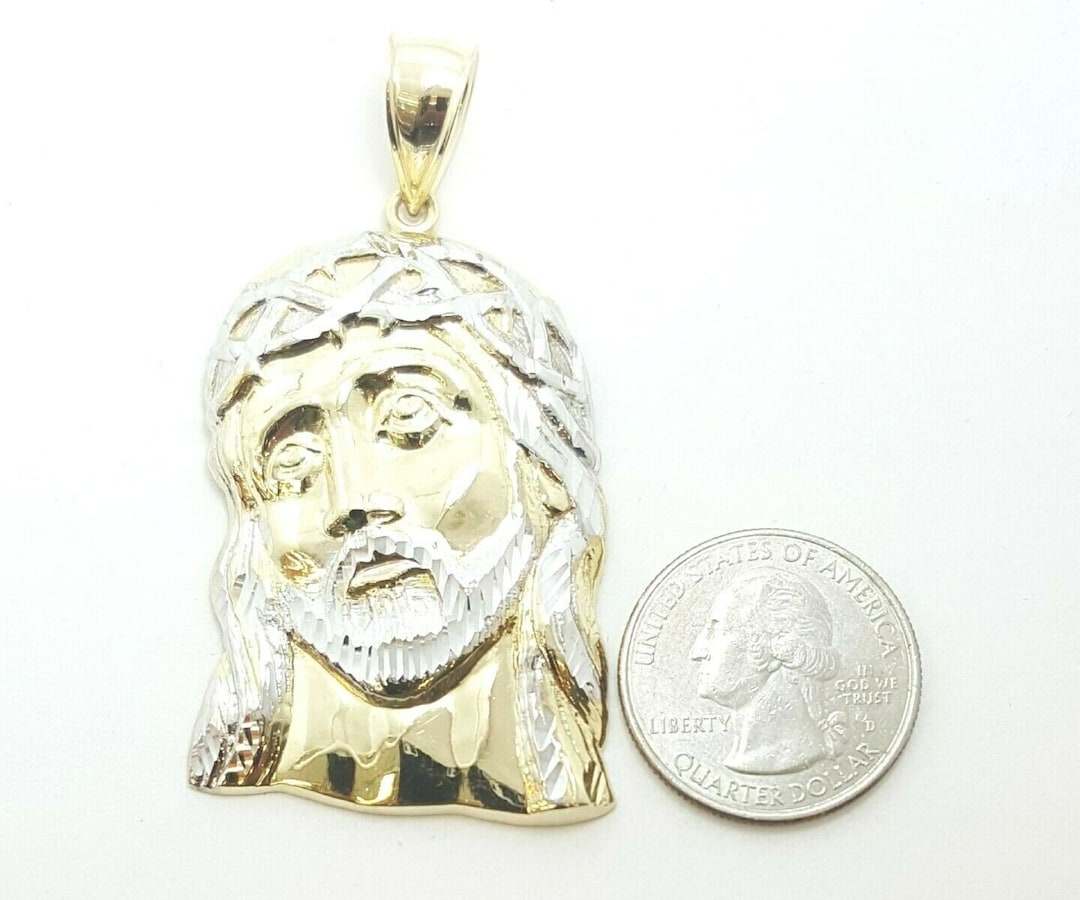 New 10k Two-tone Gold Jesus Face Head Pendant Fine Religious Gift ...