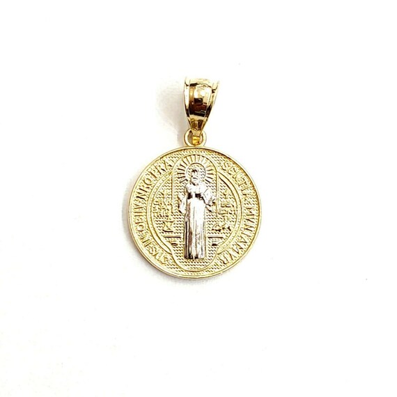 New 14k Gold Two Tone Round Saint Benedict San Benito Pendant | Etsy