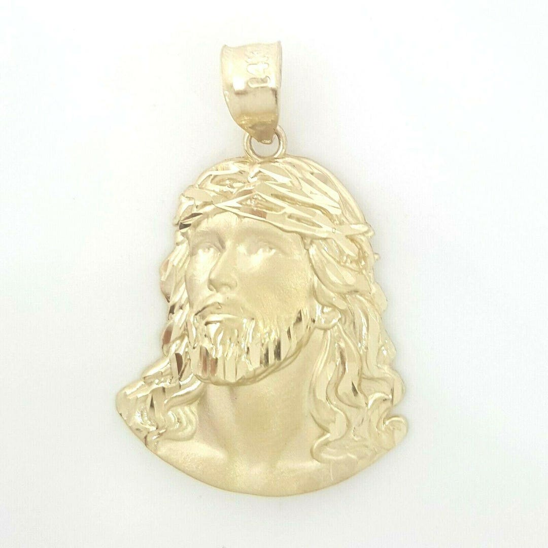 14k Yellow Gold Jesus Face Head Pendant Charm Fine Religious Gift ...