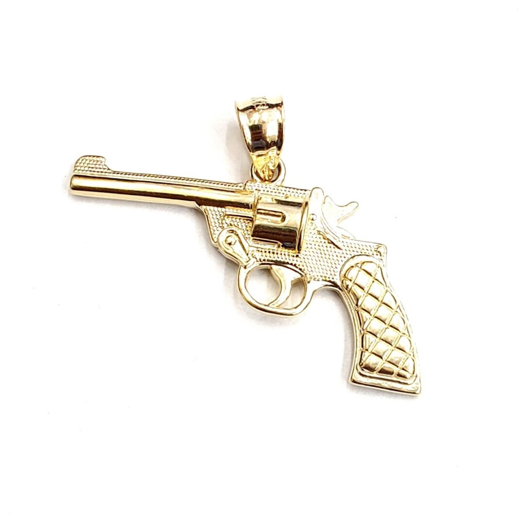 14k Yellow Solid Gold Handgun Pistol Gun Pendant Charm Fine Gift ...