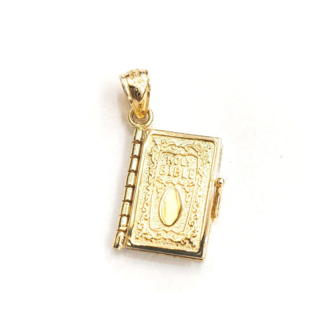 14k Yellow Gold Holy Bible Book Pages Our Father Prayer Pendant Jewelry ...