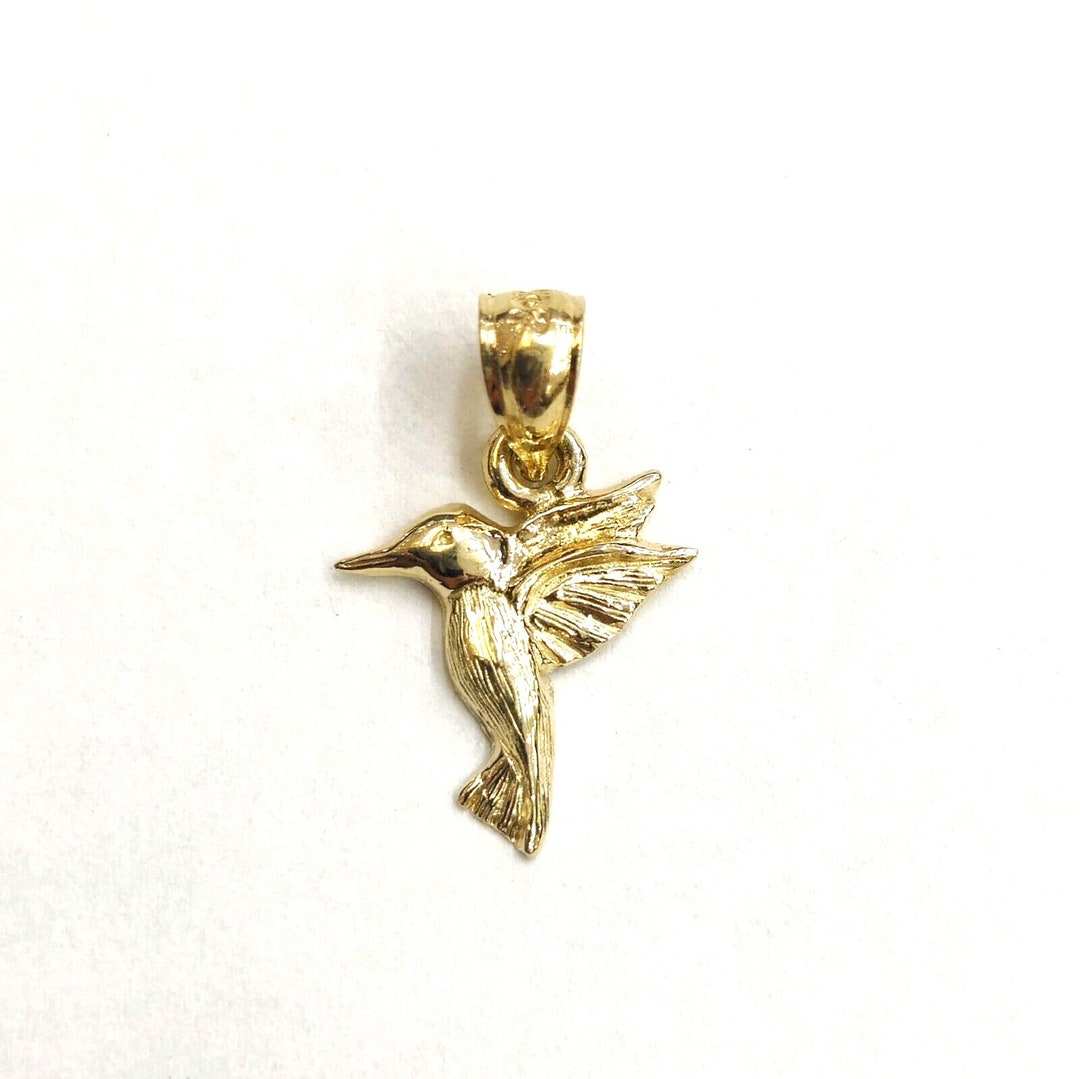 New 14k Yellow Gold Tiny Solid Hummingbird Pendant Charm Gift Fine ...