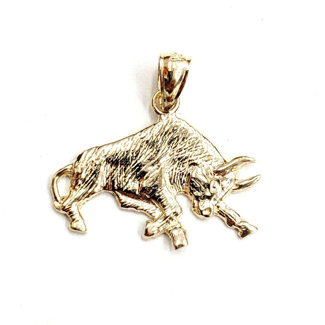 14k Yellow Solid Gold Taurus Bull Zodiac Pendant Charm Fine Gift ...
