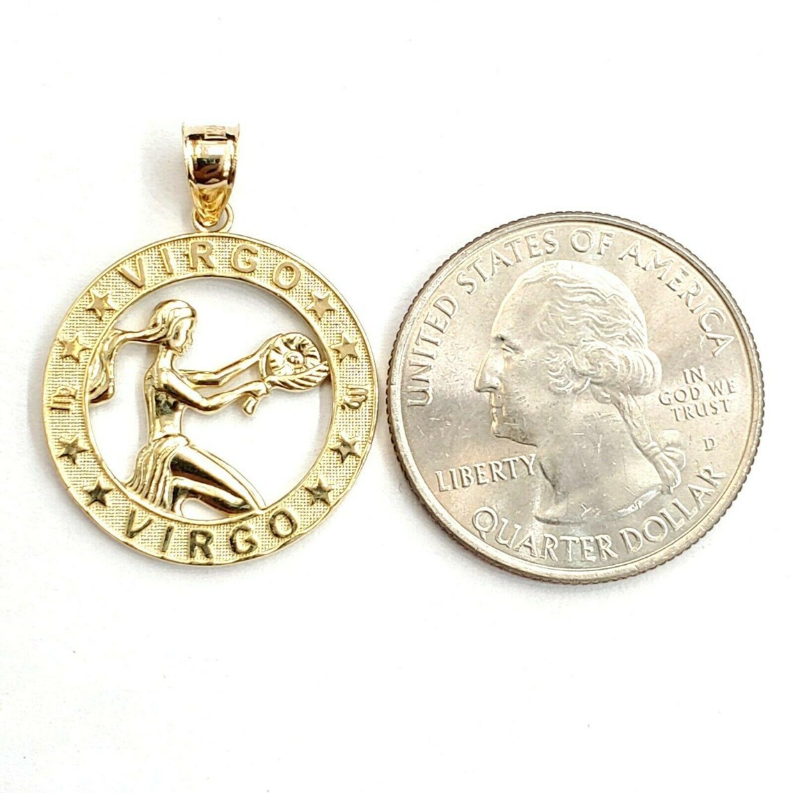 New 14k Yellow Gold Round Virgo Zodiac Sign Pendant Charm Astrology ...