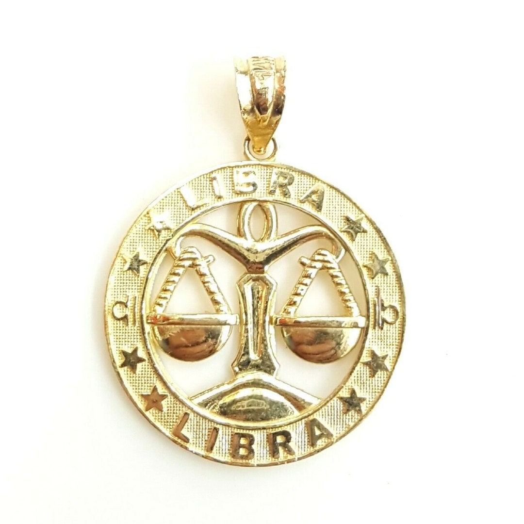 New 14k Yellow Gold Libra Zodiac Sign Round Pendant Charm Fine Gift ...