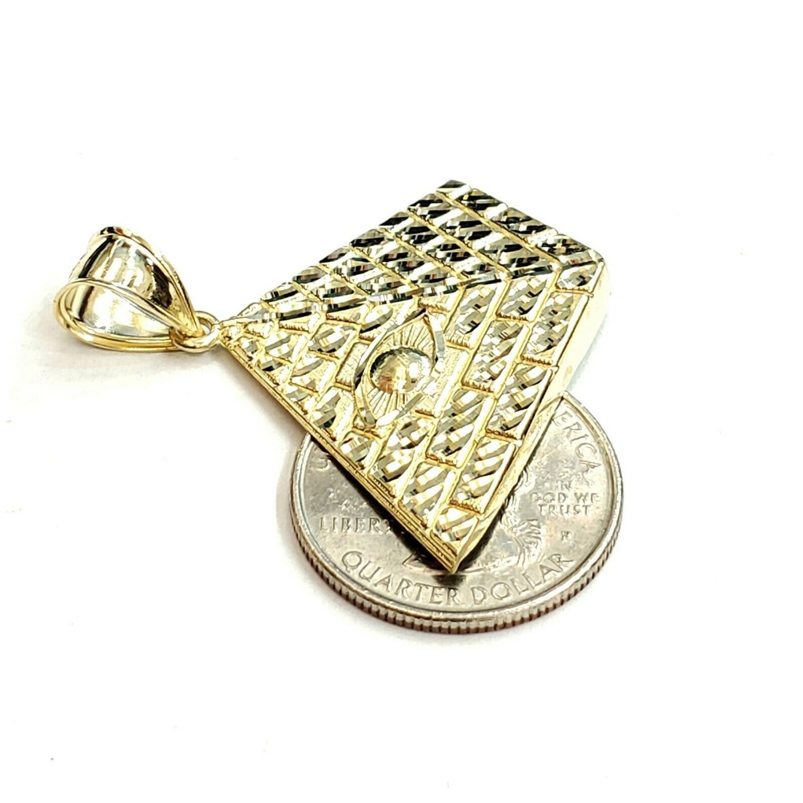 10k Yellow Solid Gold Egyptian Pyramid Eye Pendant Diamond Cut Fine ...