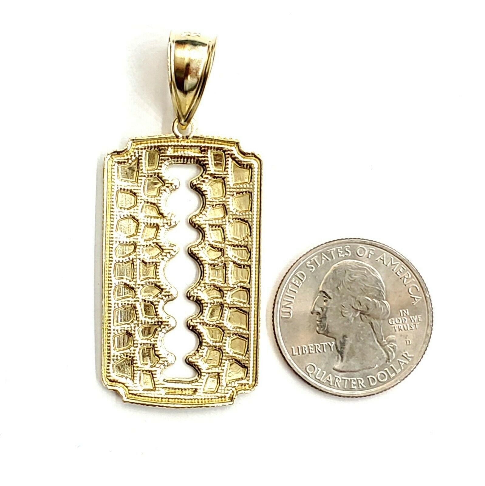 10k yellow gold nugget razor blade pendant charm diamond cut | Etsy