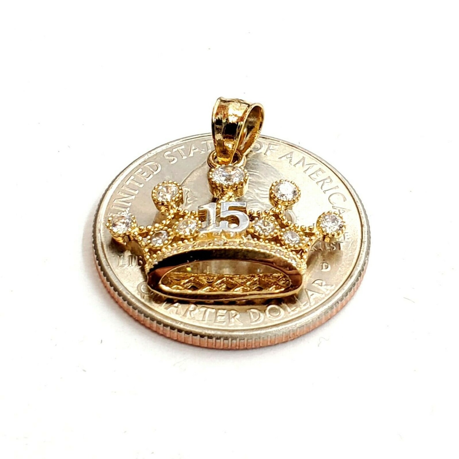 14k Yellow Gold 15 Años 15 Years Crown Pendant With Zirconia | Etsy