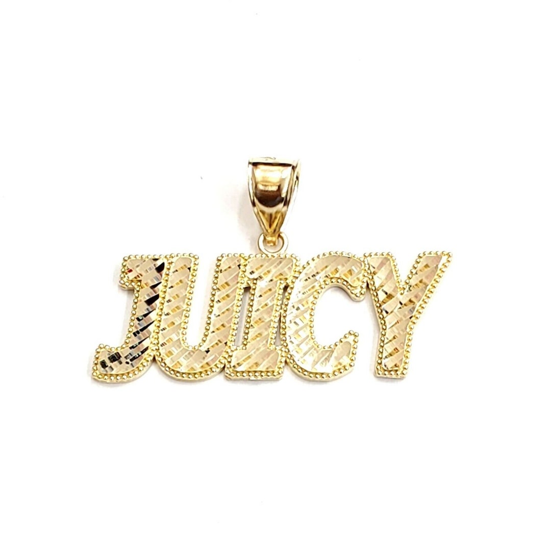 New 10k Yellow Gold Juicy Word Pendant Diamond Cut Gift Fine Jewelry 5 ...