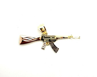 14k Yellow Gold AK-47 Machine Gun Military Rifle Pendant Charm | Etsy