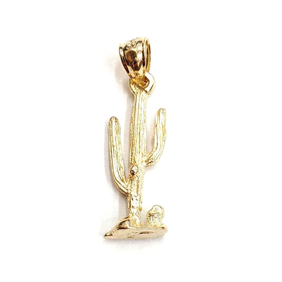 New 14k Yellow Solid Gold 3D Saguaro Cactus Pendant Charm Gift Fine ...