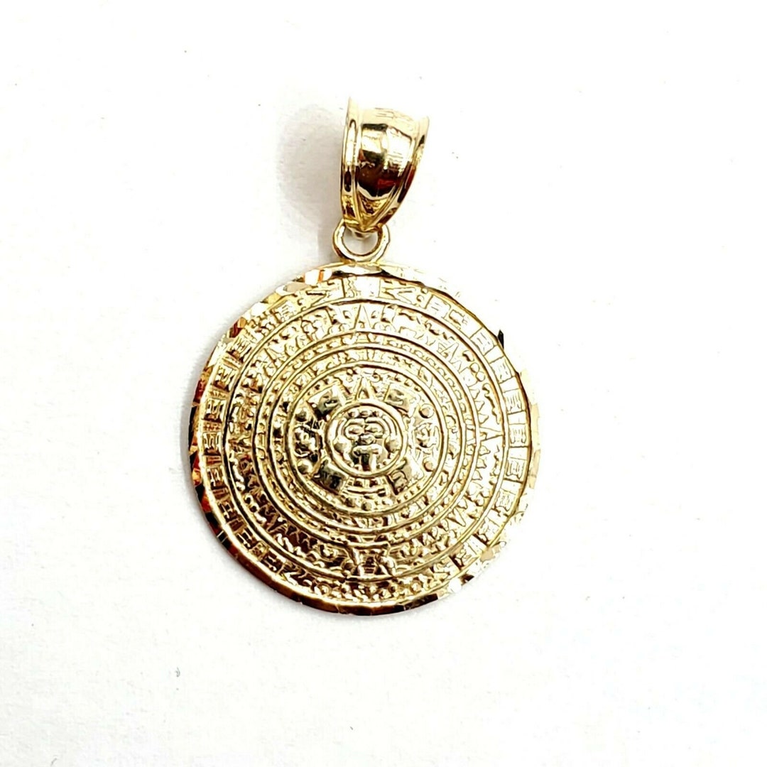 10k Yellow Gold Solid Aztec Mayan Sun Calendar Azteca Pendant Gift 0.80 ...