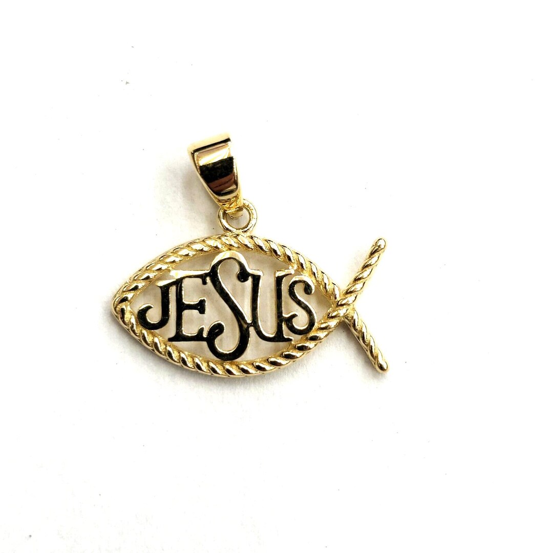 14k Yellow Gold Ichthus Fish Jesus Pendant Charm Religious Fine Jewelry ...