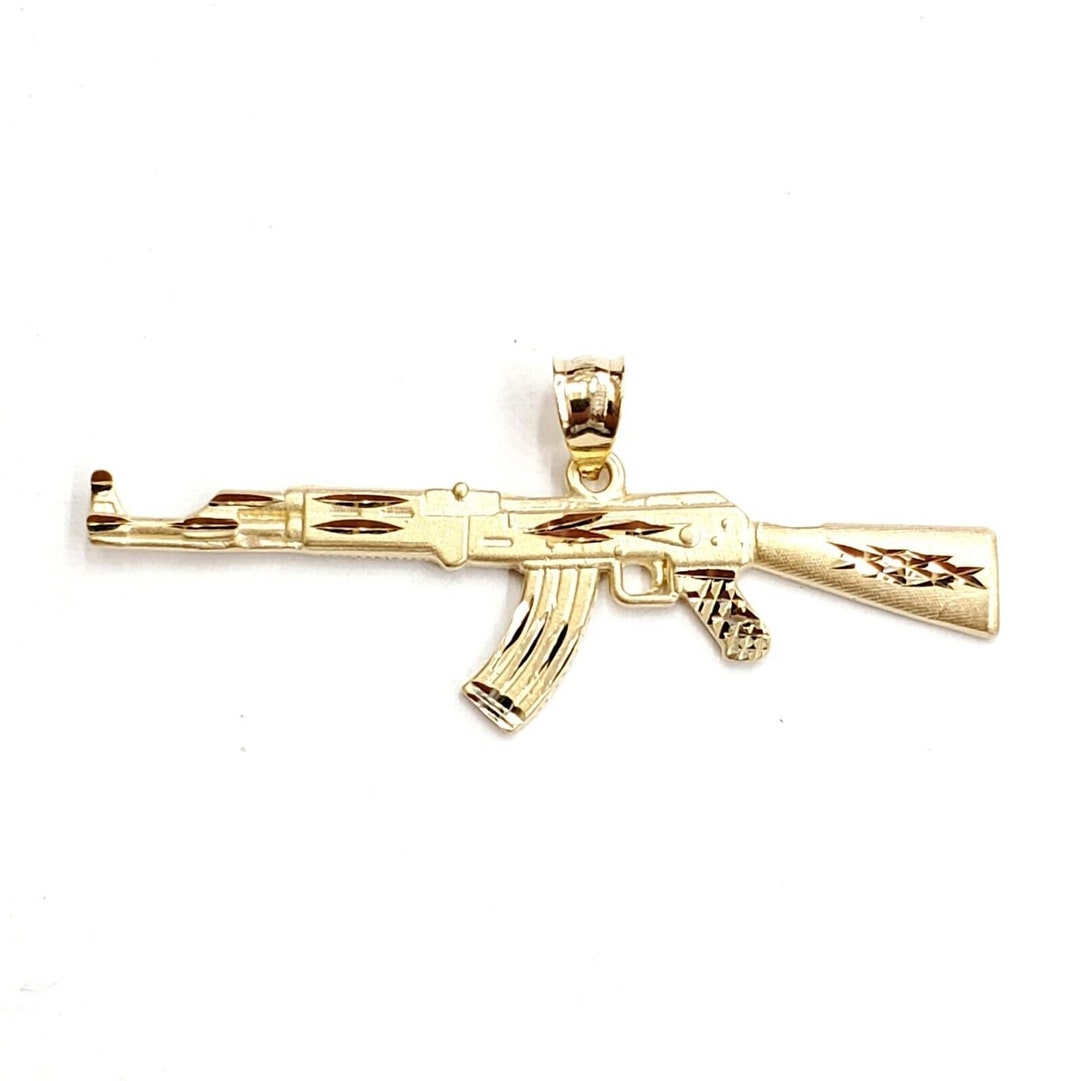 14k Yellow Gold AK-47 Machine Gun Military Rifle Pendant Charm Fine ...