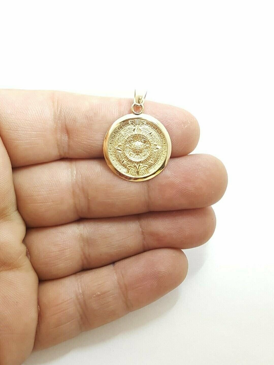 14k yellow solid Gold Aztec Mayan sun calendar pendant fine | Etsy