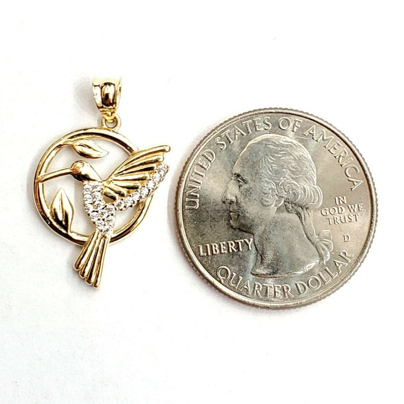 14k Yellow Gold Solid Hummingbird Pendant Cubic Zirconia Fine - Etsy