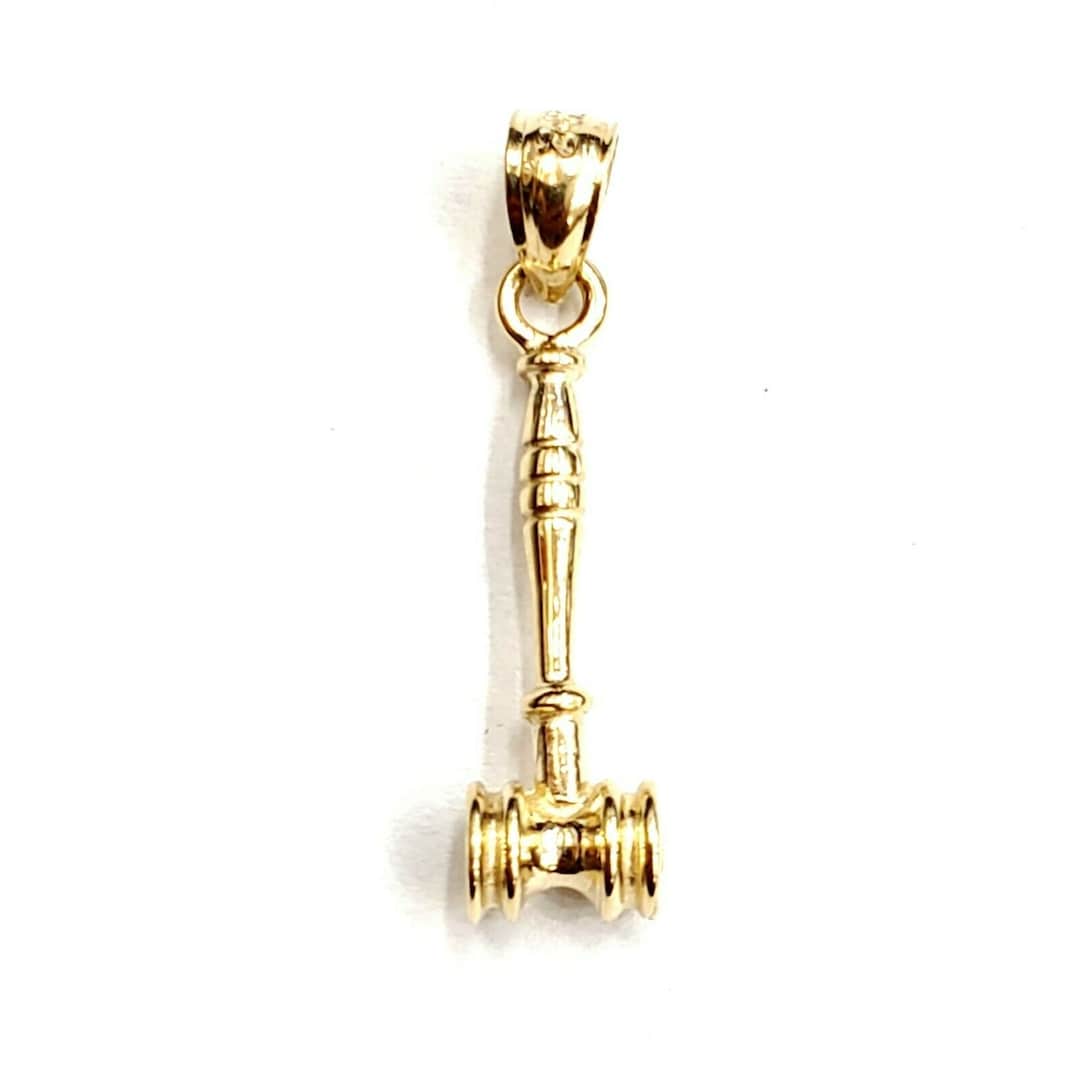 14k Yellow Gold 3D Judges Gavel Auctioneer Mallet Hammer Pendant ...