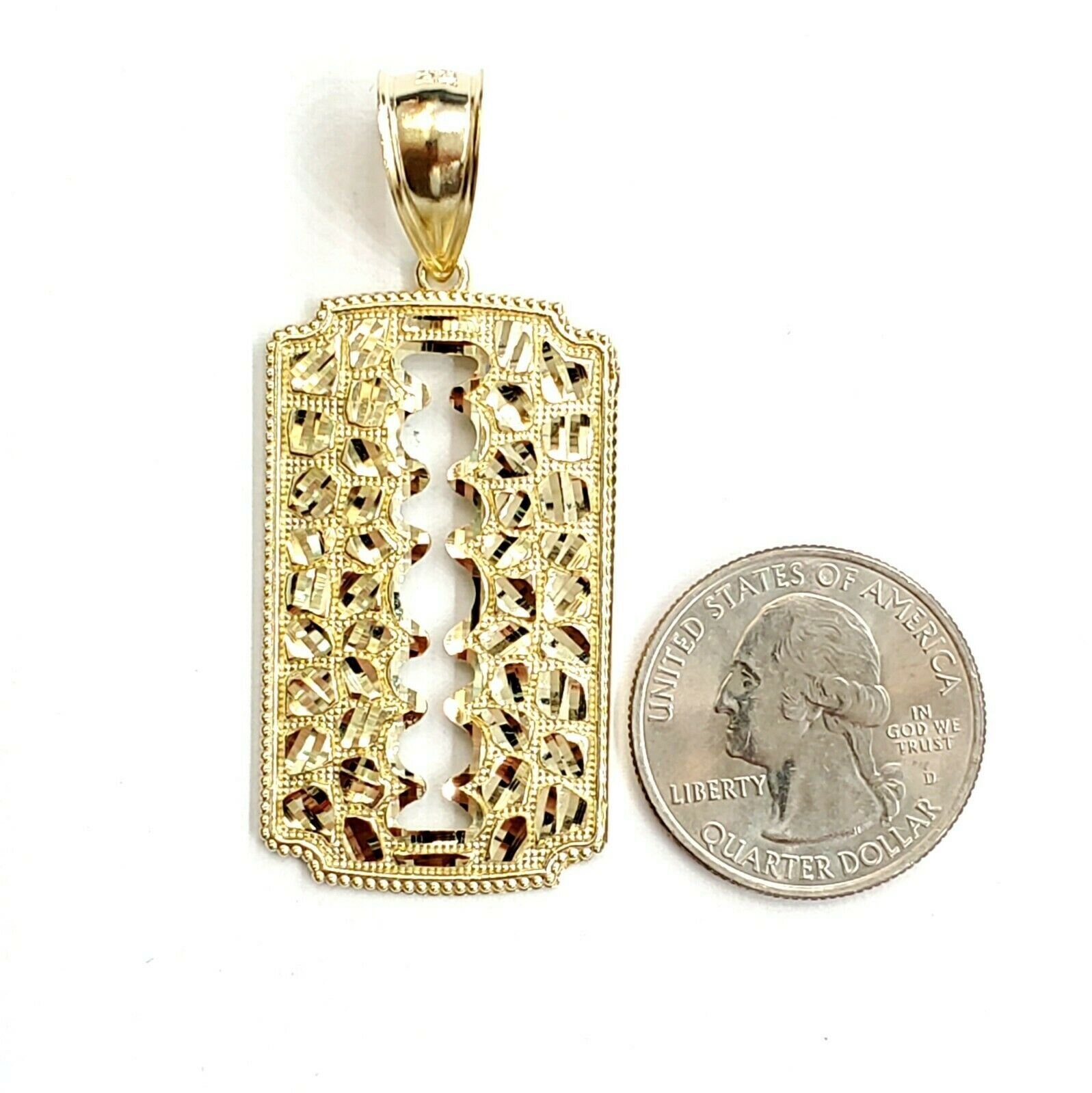 10k yellow gold nugget razor blade pendant charm diamond cut | Etsy