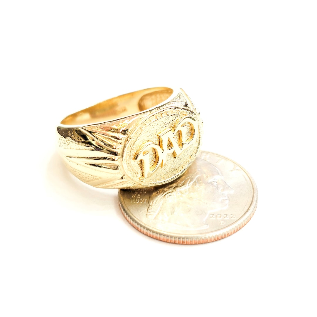 14K Yellow Gold Dad Ring Solid Birthday Gift Father's Day Fine Jewelry ...