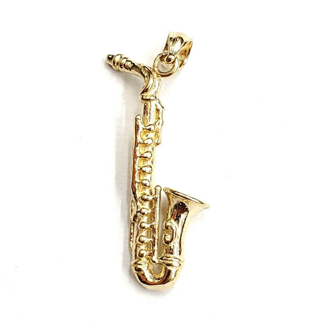 14k Yellow Gold 3D Solid Saxophone Pendant Charm Gift Instrument ...