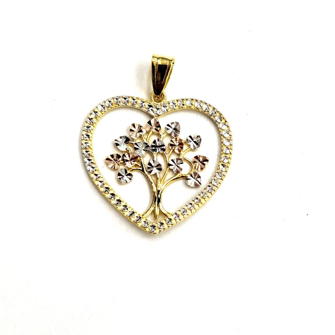 14k Tri Color Gold Heart Tree of Life Lucky Pendant Charm Fine Gift for ...