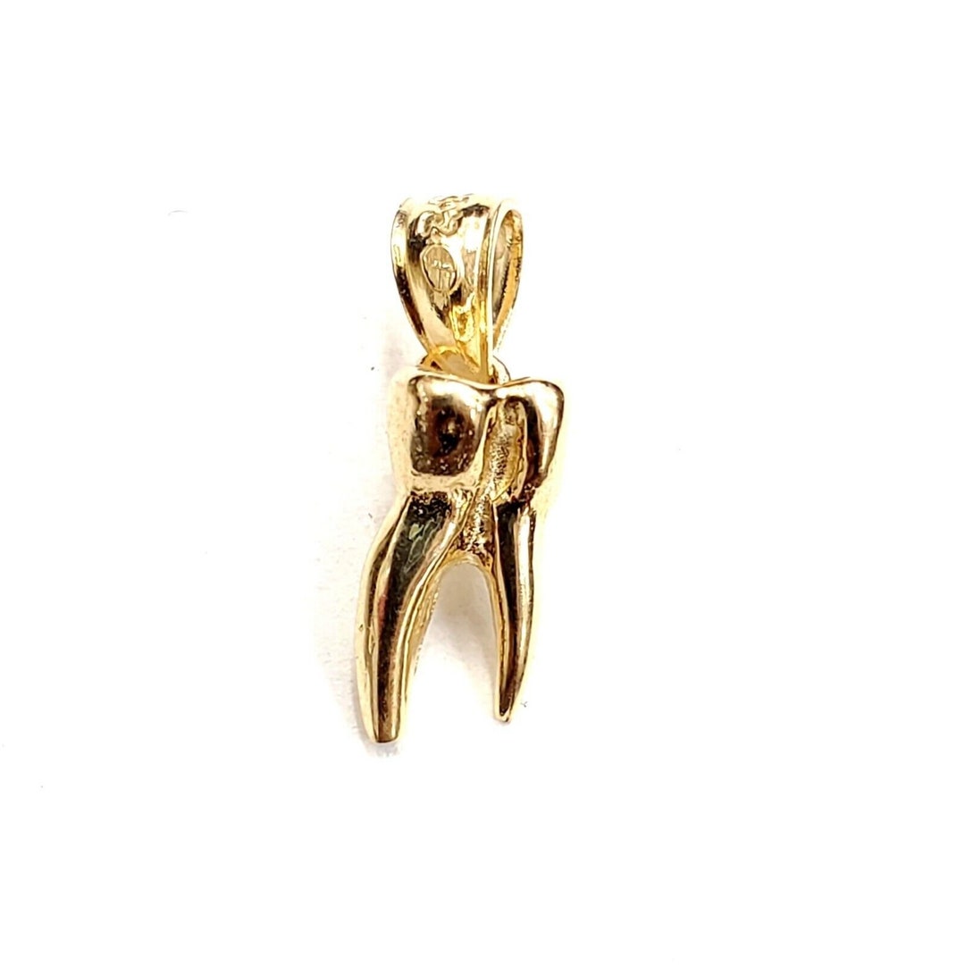 New 14k Yellow Gold Solid 3D Tooth Pendant Charm Gift Fine Jewelry 1.6g ...