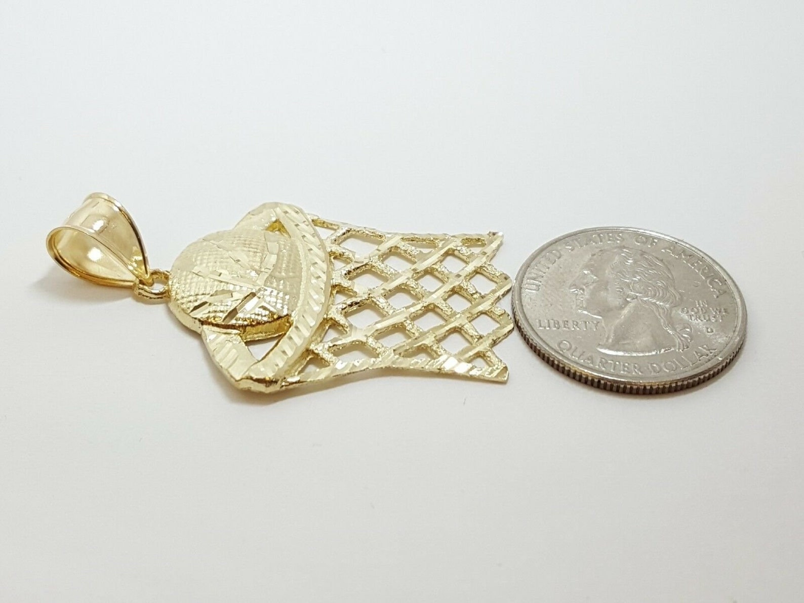 10k Yellow Gold Basketball Net Hoop Pendant Charm Sport Fine Gift ...