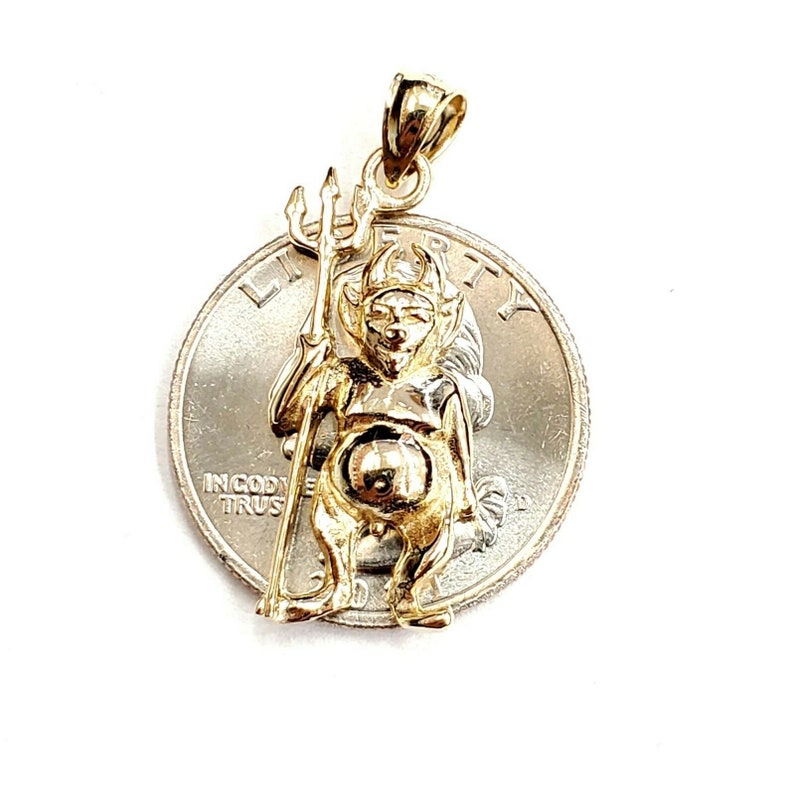 New 14k Yellow Gold Solid Devil Pitchfork Pendant Charm Gift Fine ...