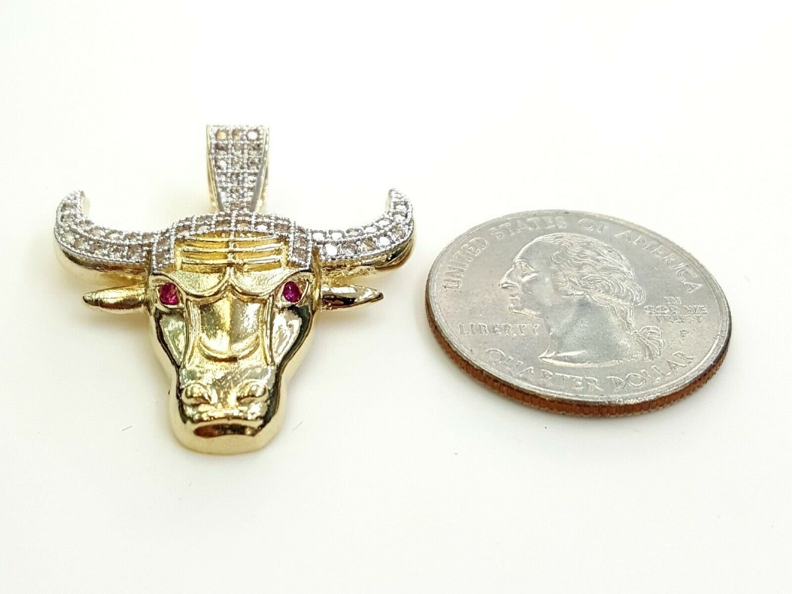 14k Yellow Gold Taurus Bull Zodiac Pendant Charm Zirconia Fine | Etsy