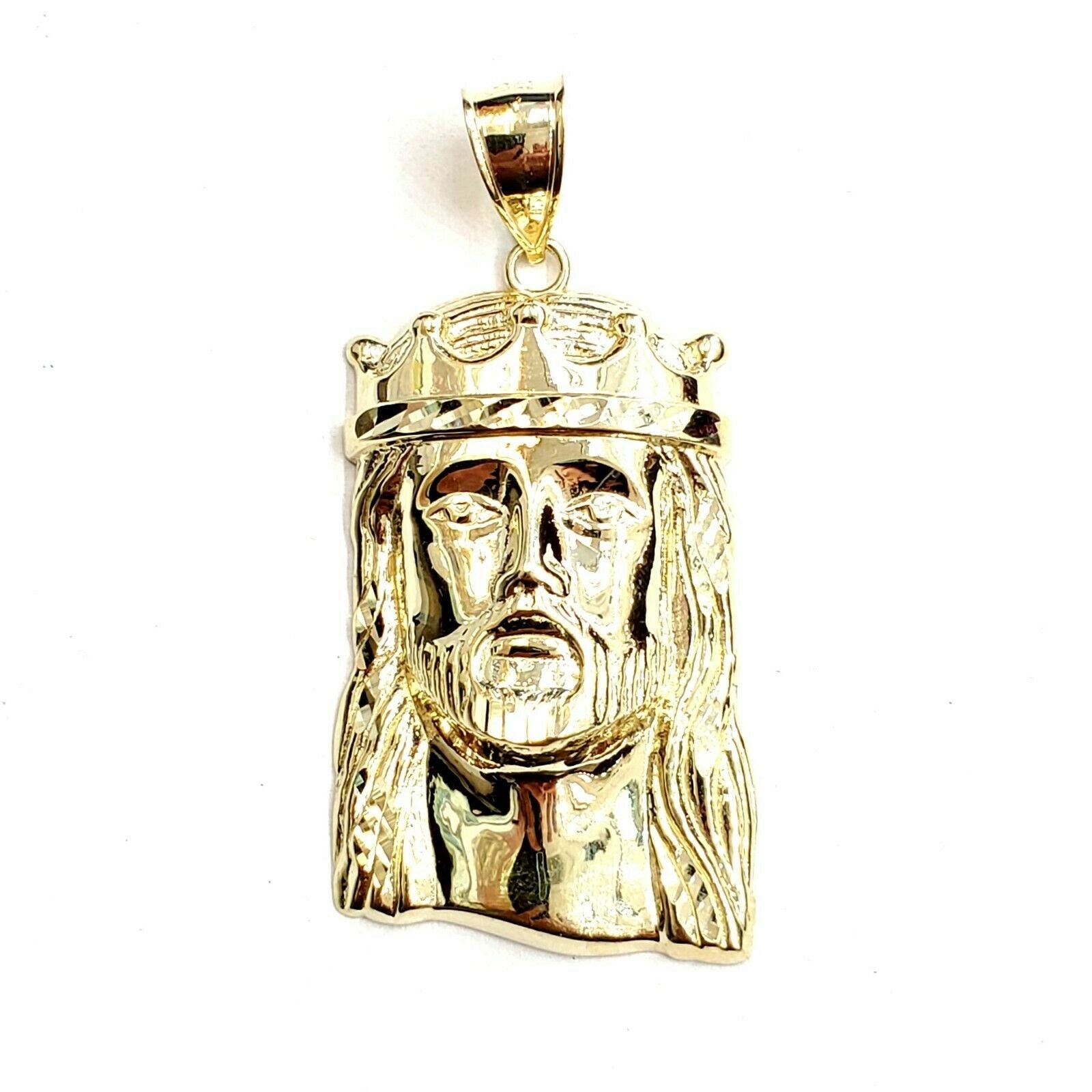10k yellow gold Jesus face crown head pendant charm fine | Etsy