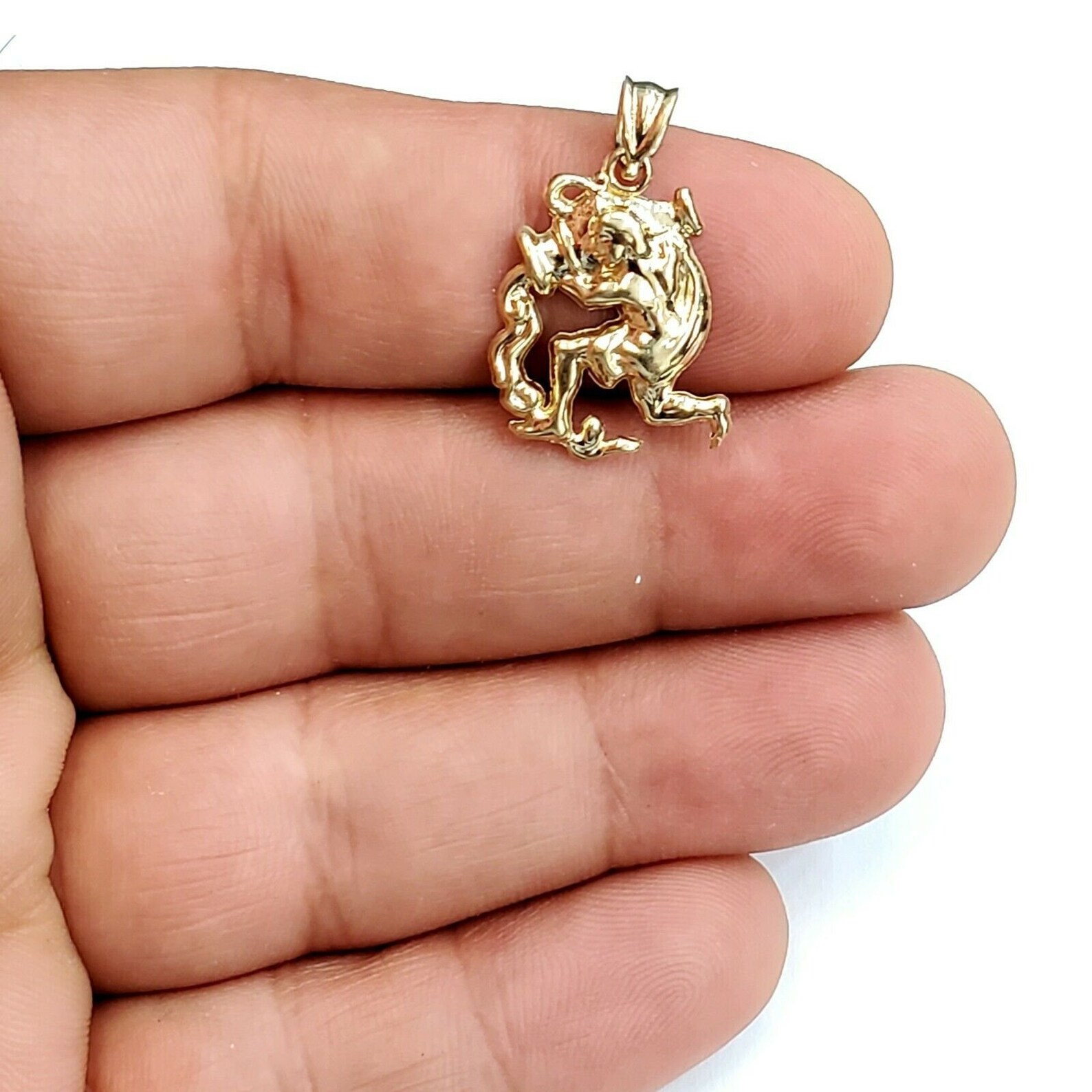 10k Yellow Solid Gold Aquarius Zodiac Astrology Pendant Charm - Etsy