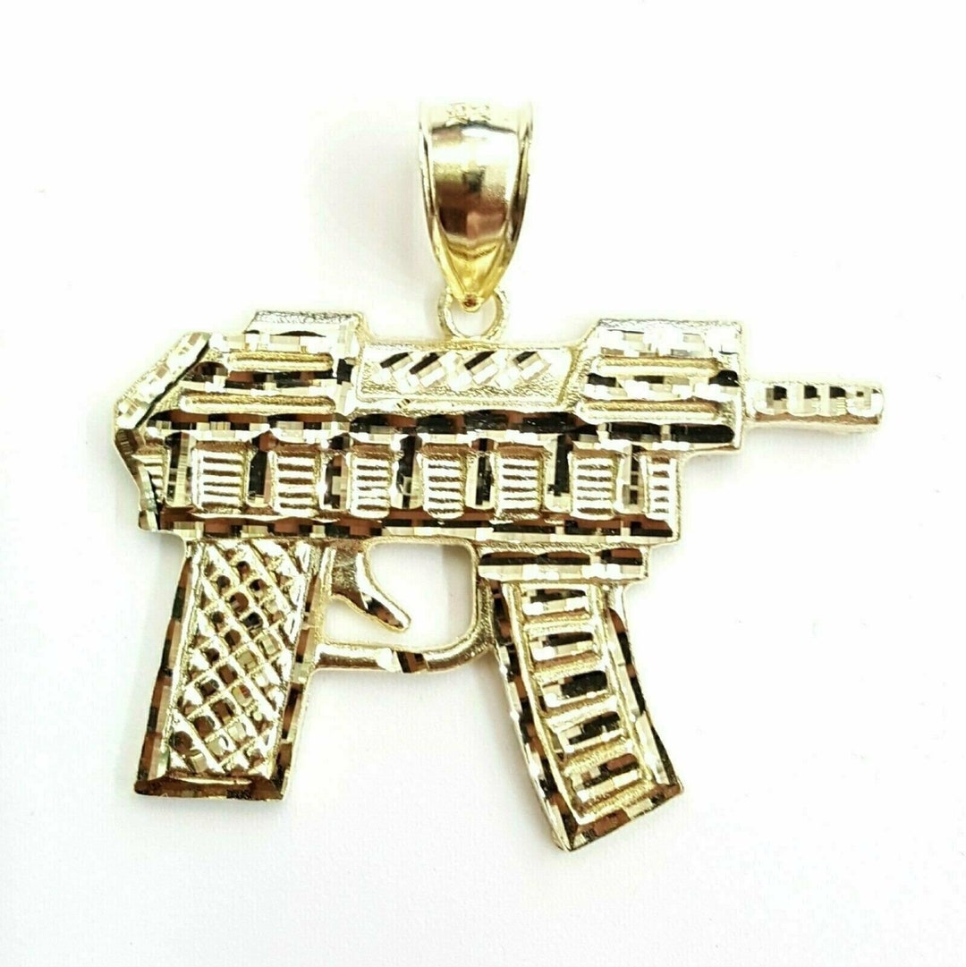 10k Yellow Solid Gold Automatic Machine Gun Pendant Charm Fine Gift ...