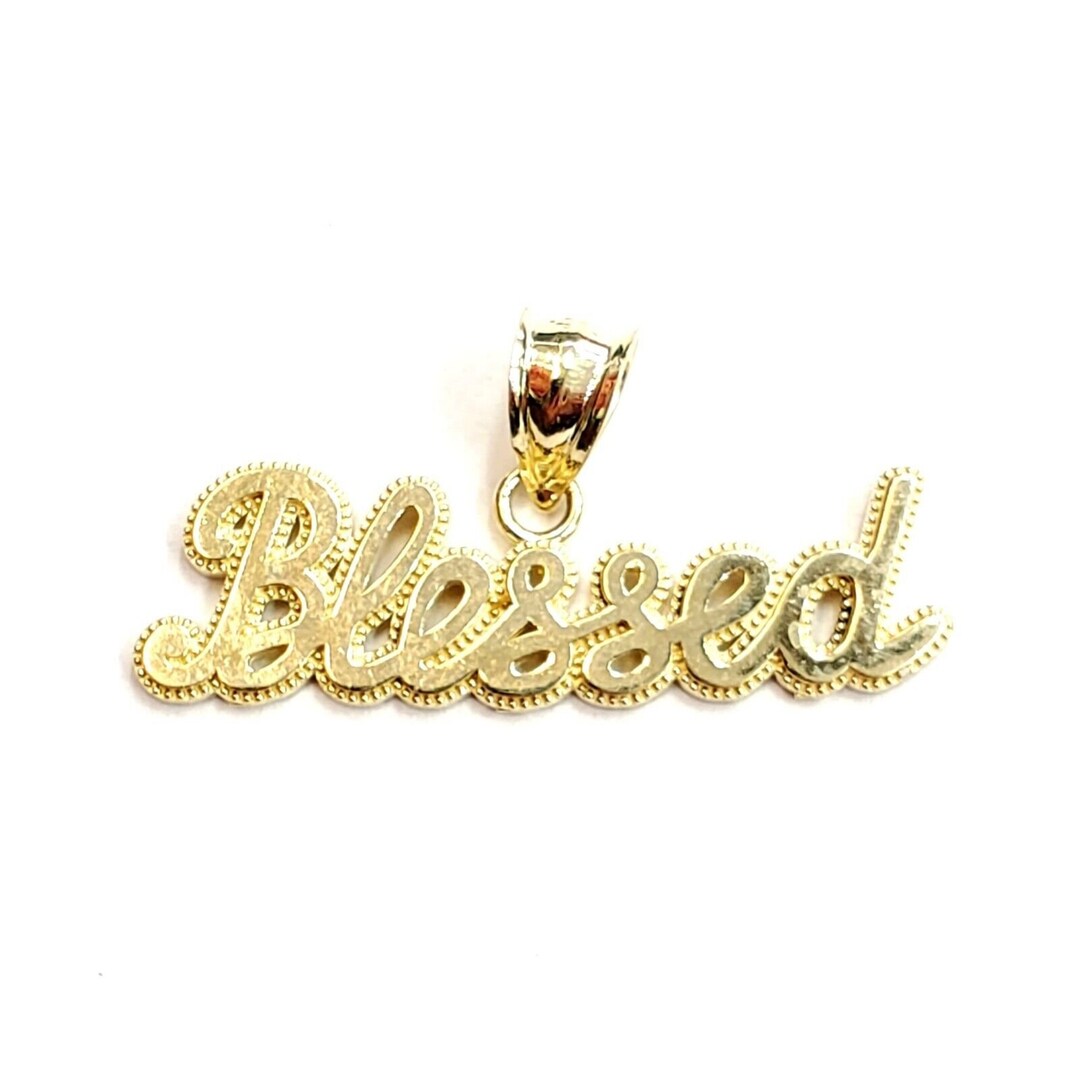 New 10k Yellow Gold Blessed Word Pendant Charm Polished Shiny Fine ...