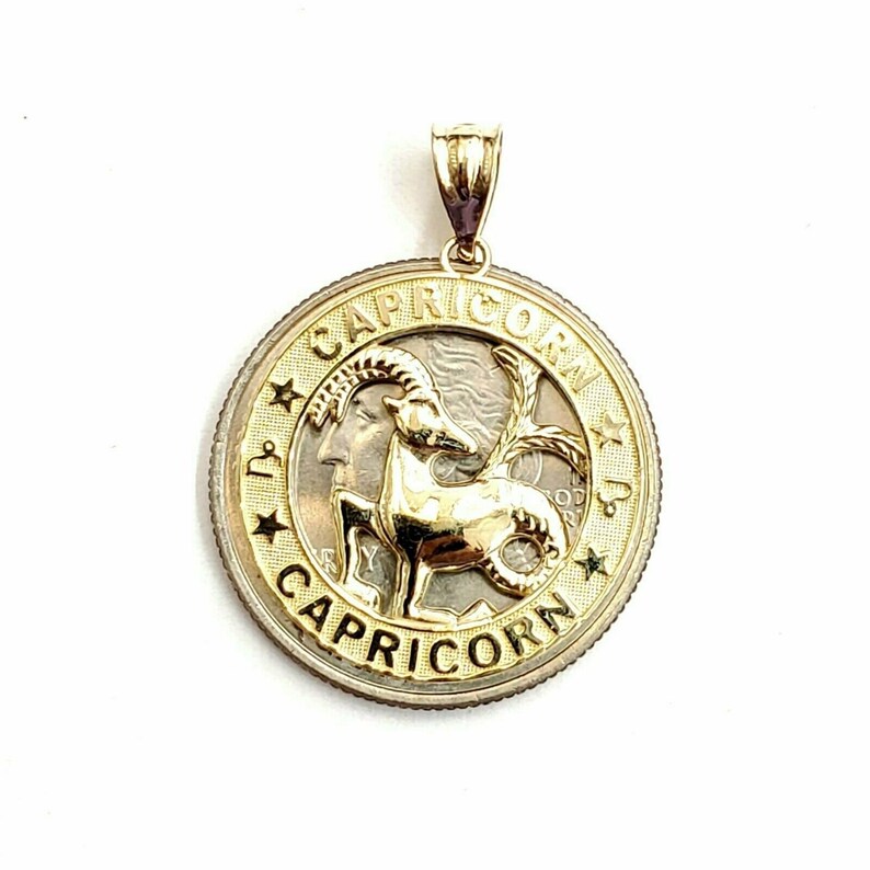 14k Yellow Gold Round Capricorn Sea Goat Zodiac Pendant Charm Fine ...