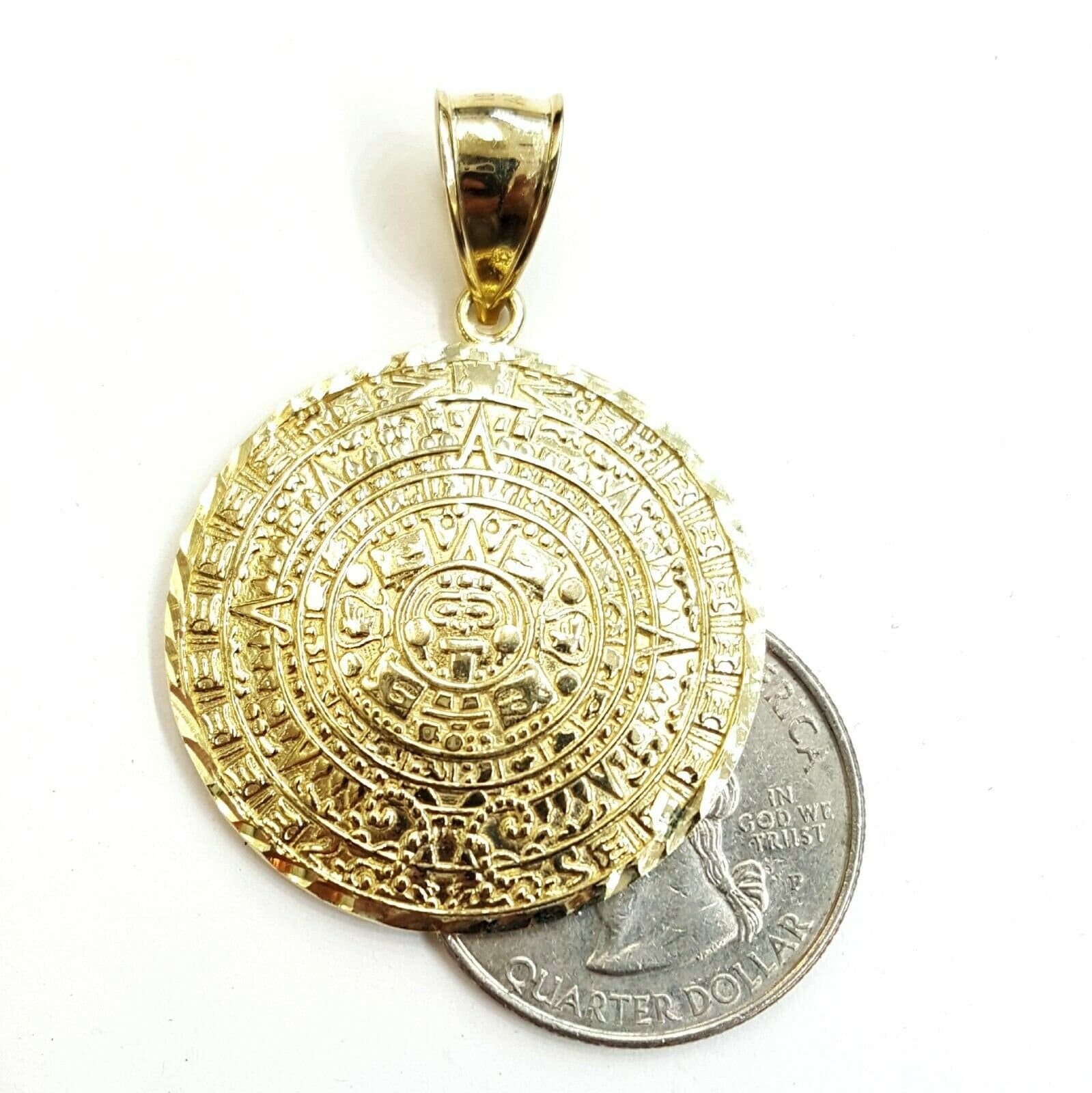 10k Yellow Gold Solid Aztec Mayan Sun Calendar Azteca Pendant | Etsy