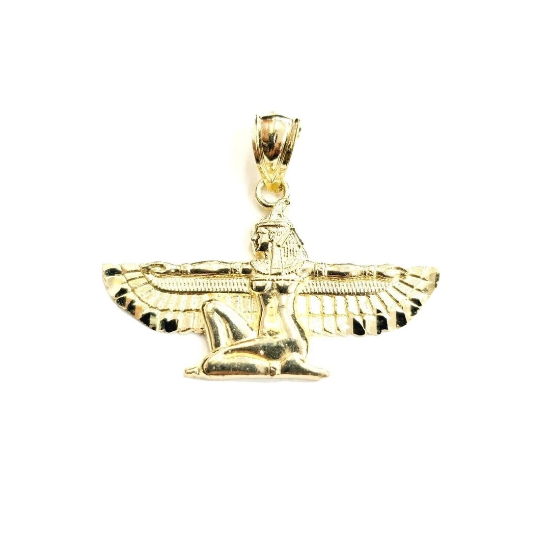 New 10k Yellow Solid Gold Egyptian Isis Winged Goddess Pendant Fine ...