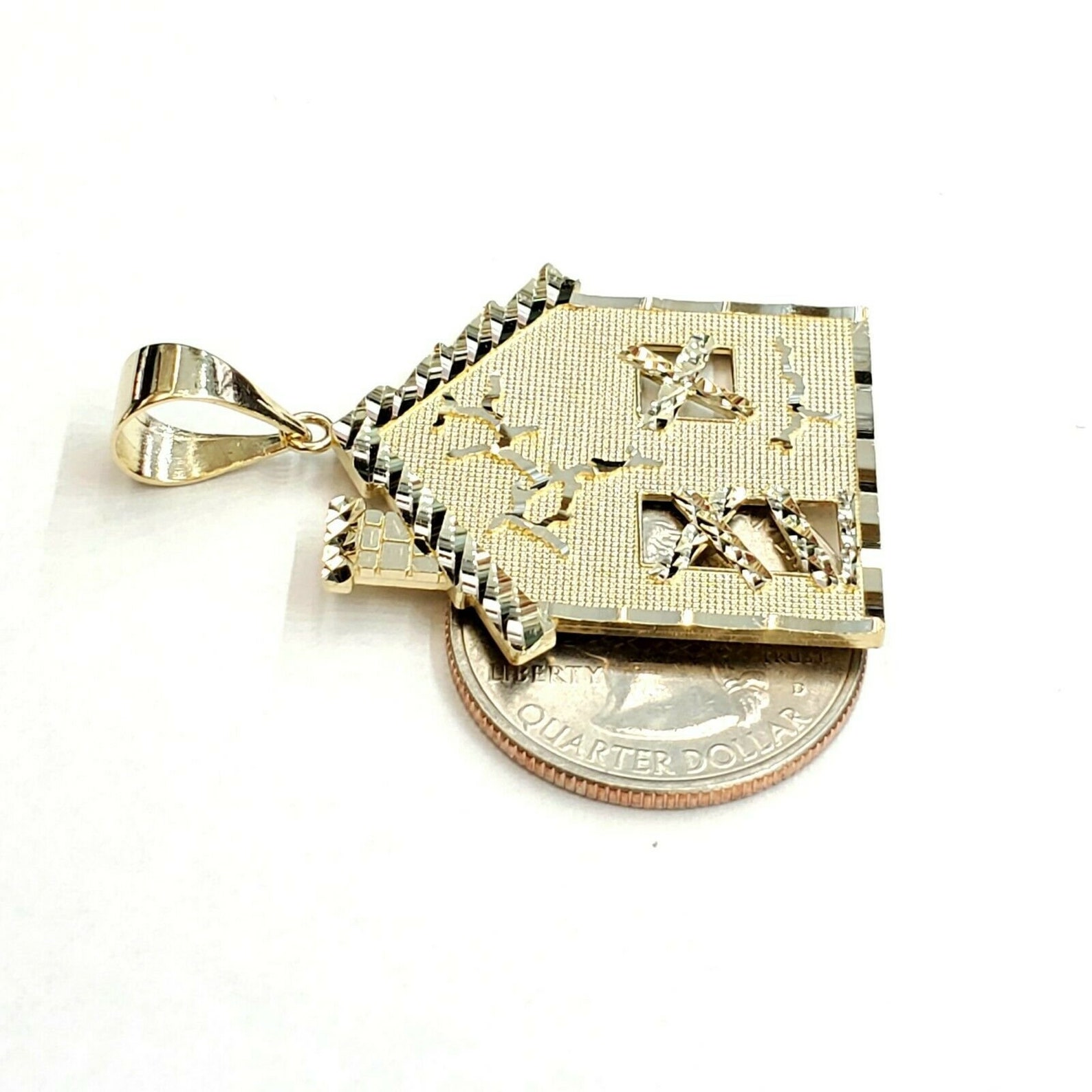 New 14k Yellow Gold Trap House Pendant Charm Diamond Cut Gift | Etsy