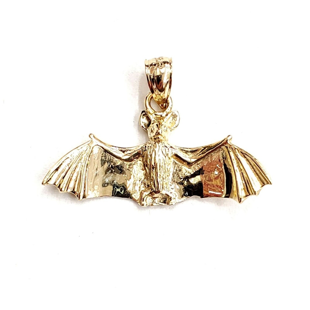 14k Yellow Gold 3D Bat Open Wings Pendant Charm Gift Fine Jewelry ...