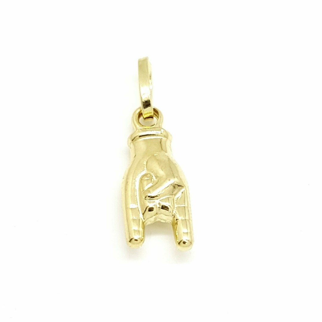 New 14K Yellow Gold 3D Hollow Mano Cornuto Horn Hand Sign Charm Pendant ...