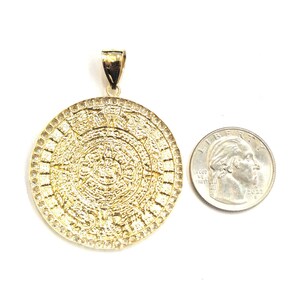 New 14k Yellow Gold Aztec Mayan Sun Calendar Azteca Pendant Zirconia 1. ...