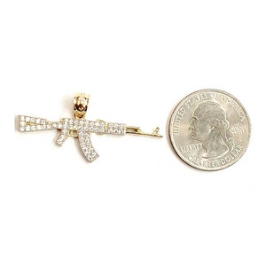 14k Yellow Gold AK-47 Machine Gun Rifle Pendant Fine Jewelry Cubic ...